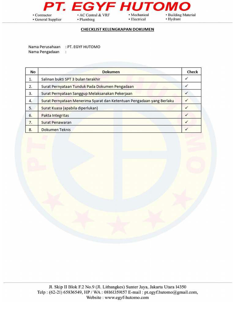 Checklist Kelengkapan Dokumen | PDF