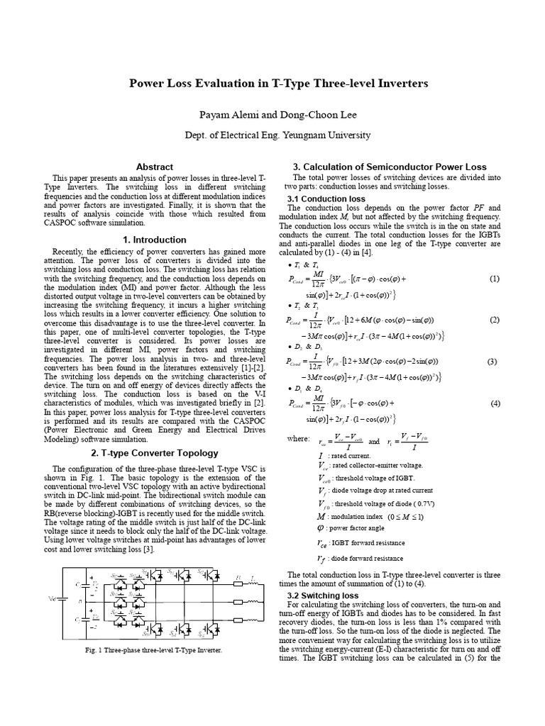 Power Loss Evaluation in T-Type Three-Level Inverters | PDF | Power Inverter | Diode