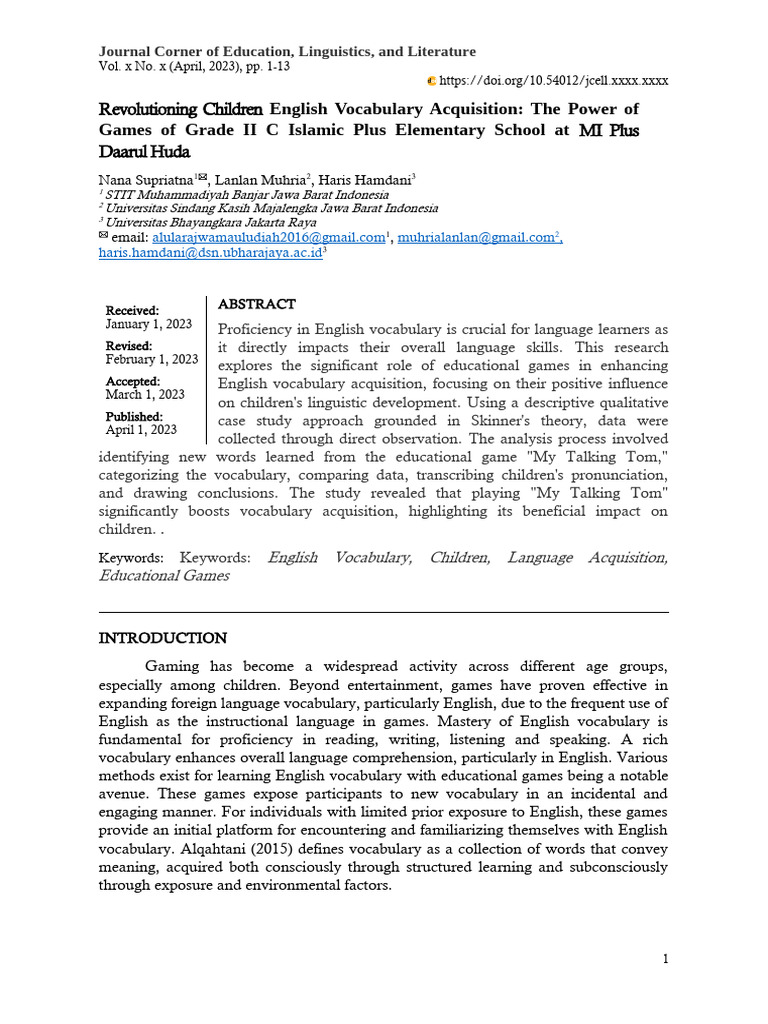 Revolutioning Children Vocabularies- JCELL - 3-OTH (3) | PDF | Language ...