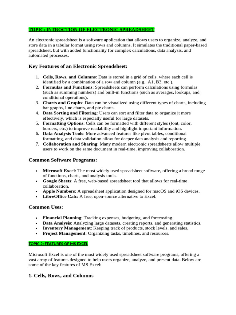 Chapter 1 Excel Formatting | PDF | Spreadsheet | Microsoft Excel