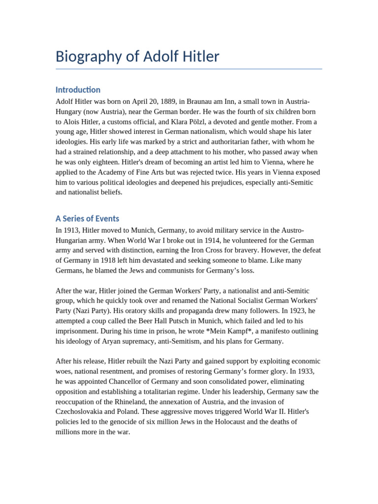 Adolf Hitler: Life, Ideology, and Impact | PDF | Adolf Hitler | Nazi ...