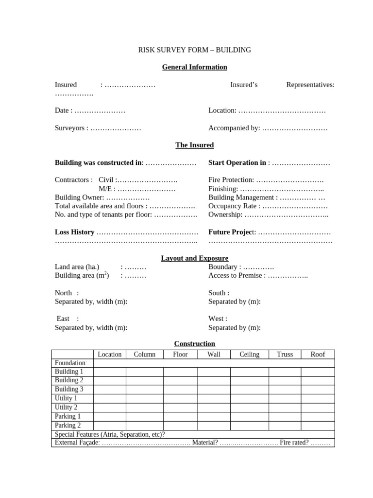 BUILDING RISK CHECKLIST Mark 3 | PDF