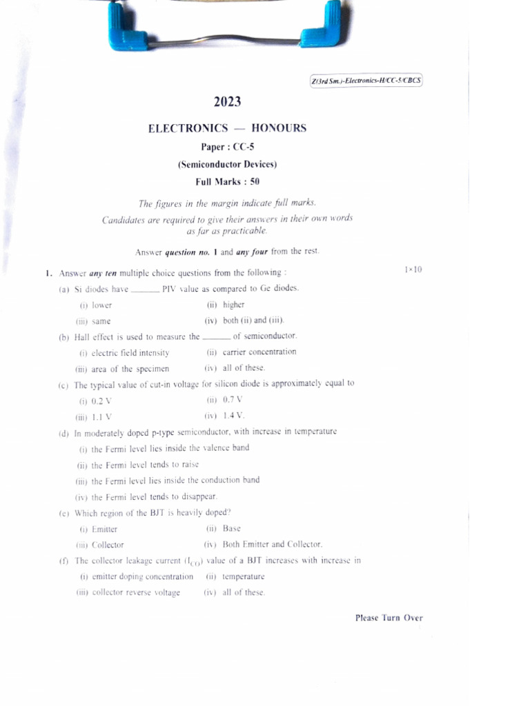 2023 Eelctronics Hons Questoin Paper CU | PDF | Bipolar Junction ...