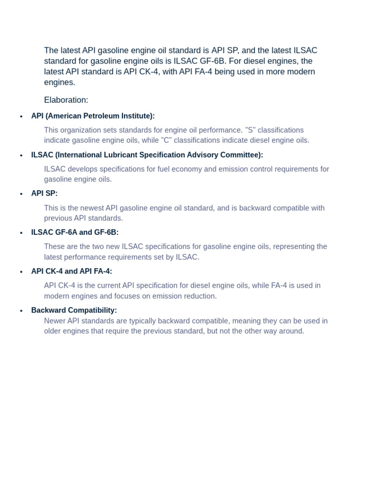 API Gasoline Engine Oil Standard Is API SP | PDF