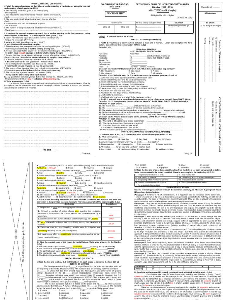 Anh Chuyên Nam Định 2017 2018 Fixed | PDF | Greek Alphabet | Alphabet