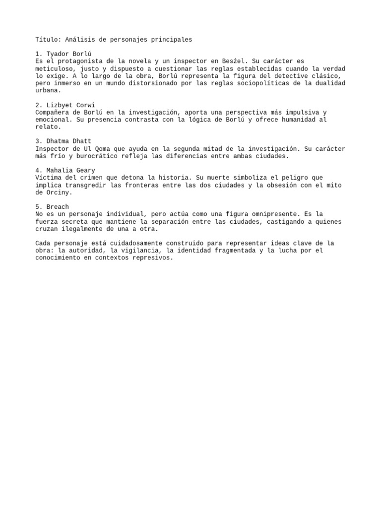 Análisis de personajes en novela distópica | PDF