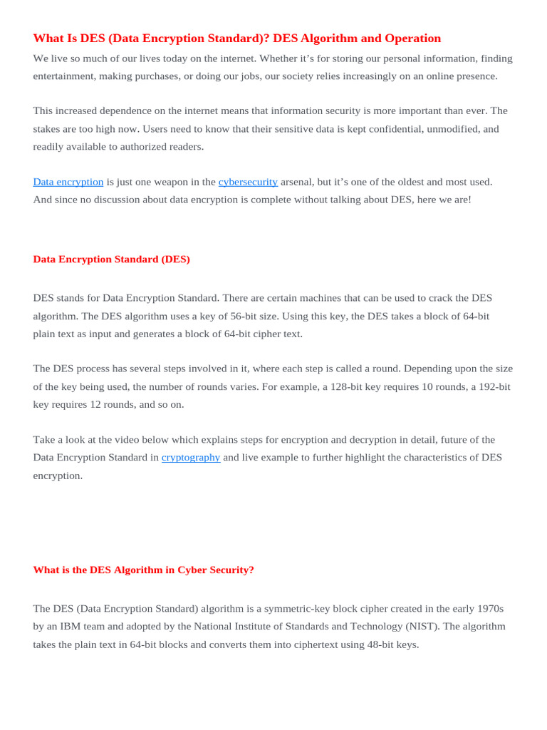 What Is DES | PDF | Encryption | Key (Cryptography)