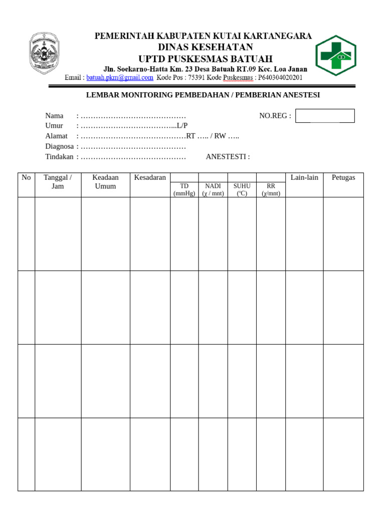 Lembar Monitoring Anestesi | PDF