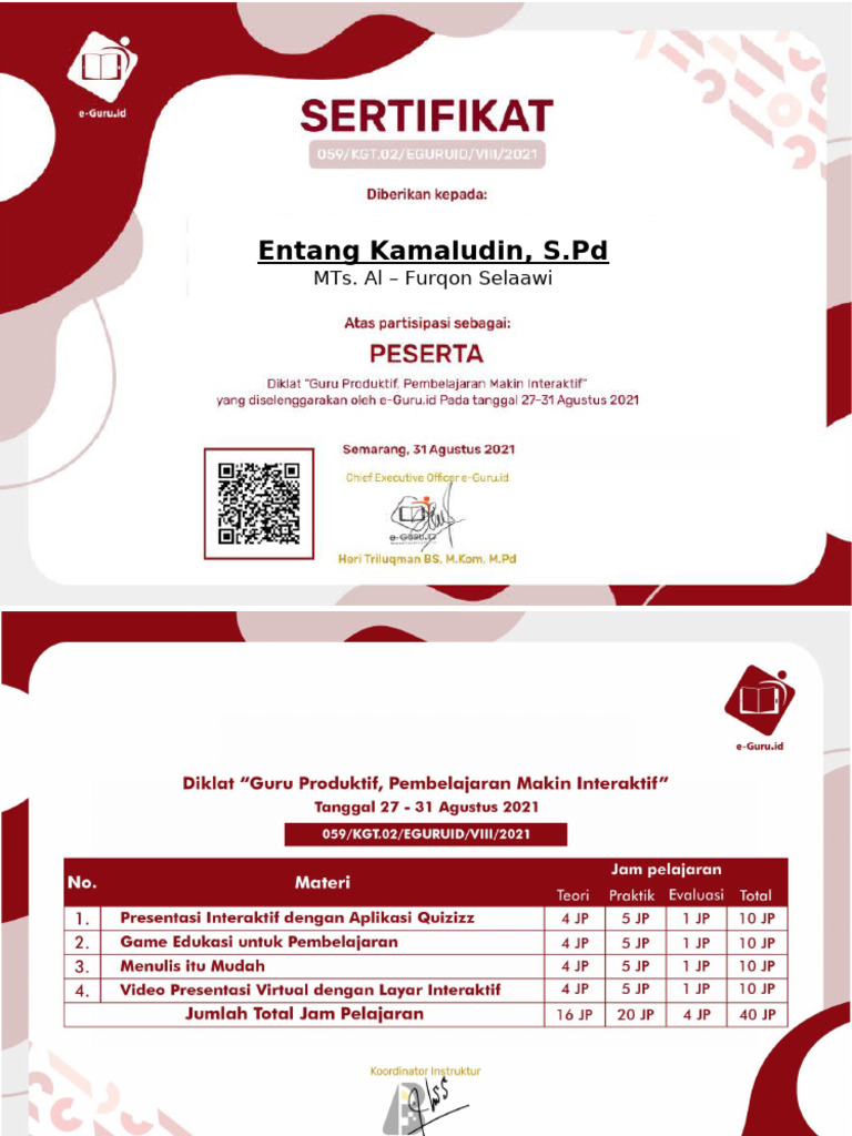 Sertifikat Pelatihan Guru Produktif 40 JP-1 | PDF