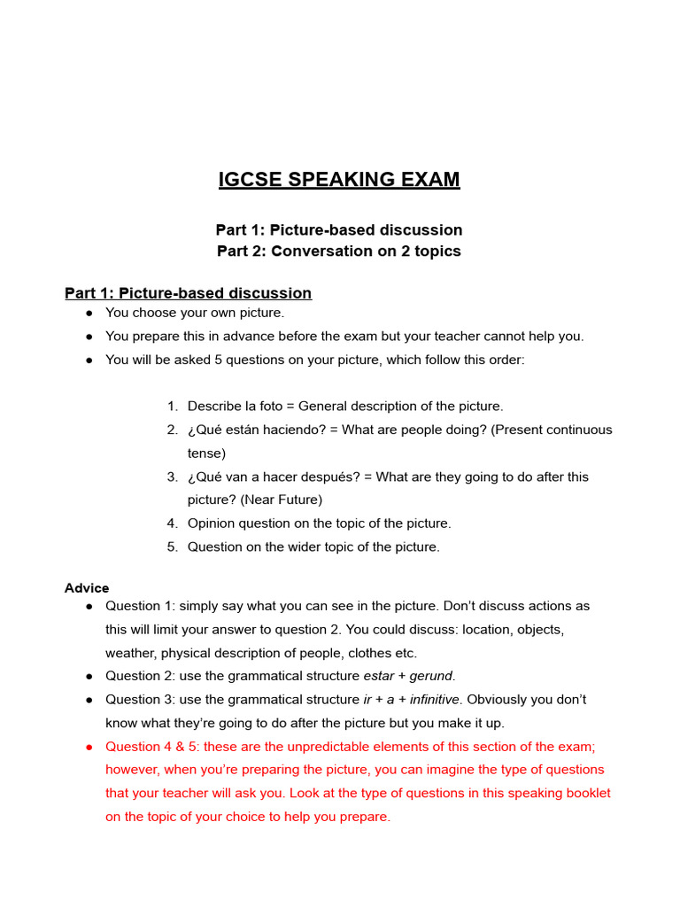 Igcse Oral Booklet (Updated For Yr10) 22 - 23 | PDF