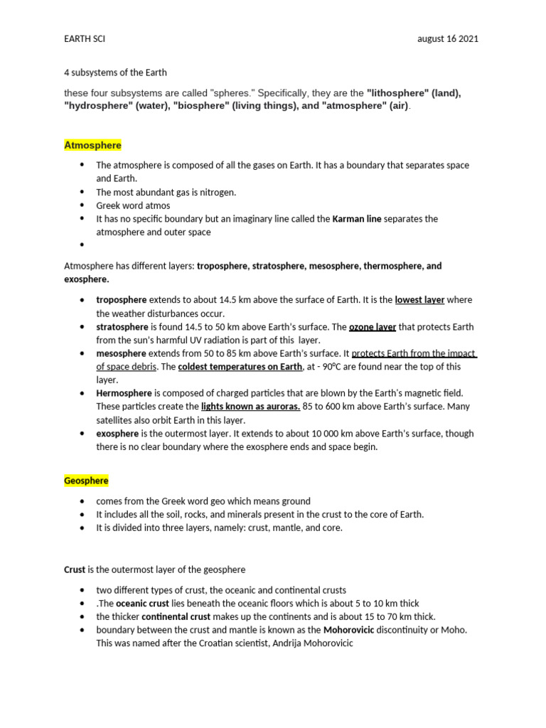 4 Subsystems of The Earth Summary | PDF | Earth | Geophysics