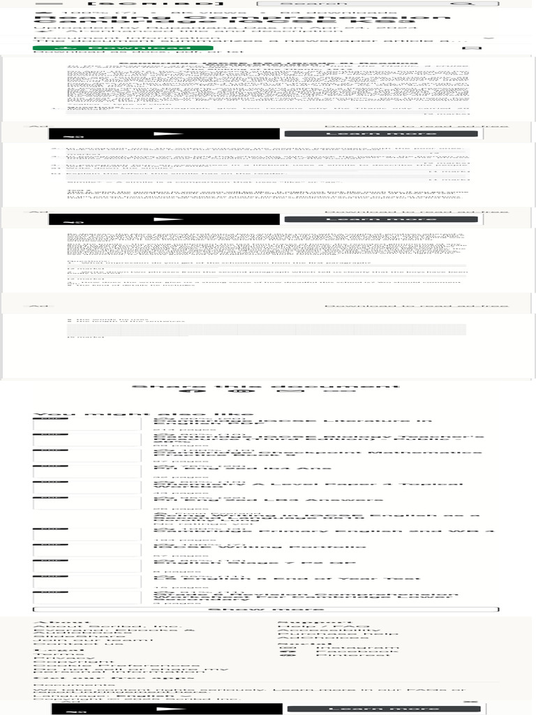 Reading Comprehension Cambridge IGCSE KS3 PDF Water Transport Ships 2 | PDF