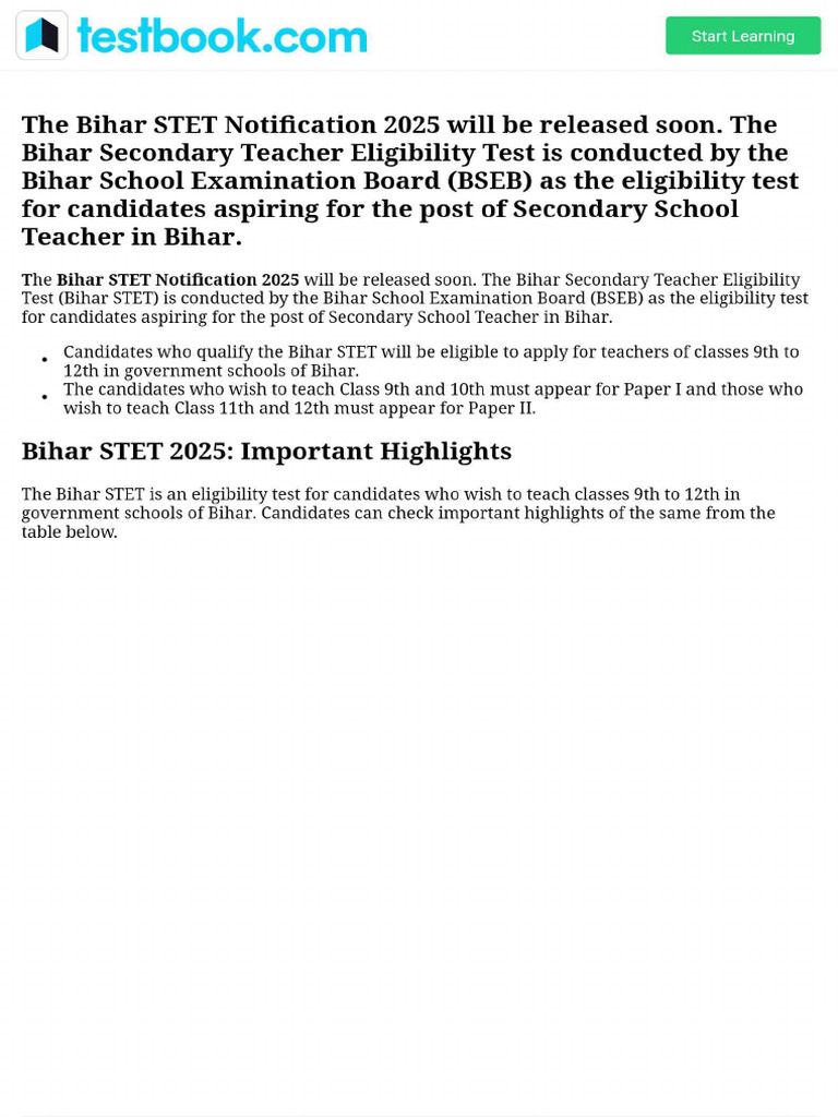 Bihar STET Exam 2025exam Info | PDF