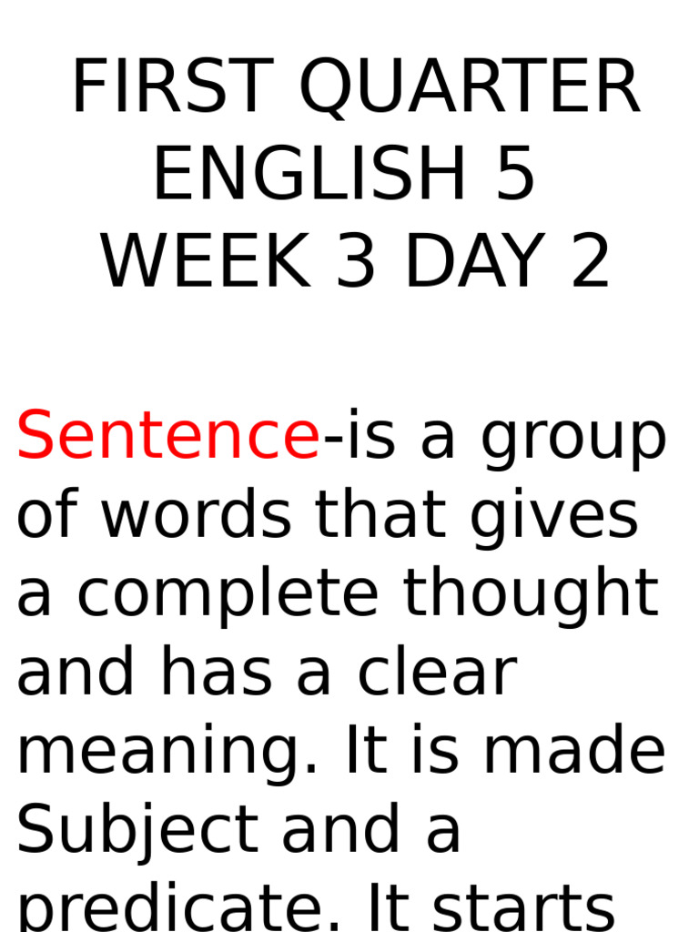 First Quarter Week 3 Day 2-Simple Sentence | PDF
