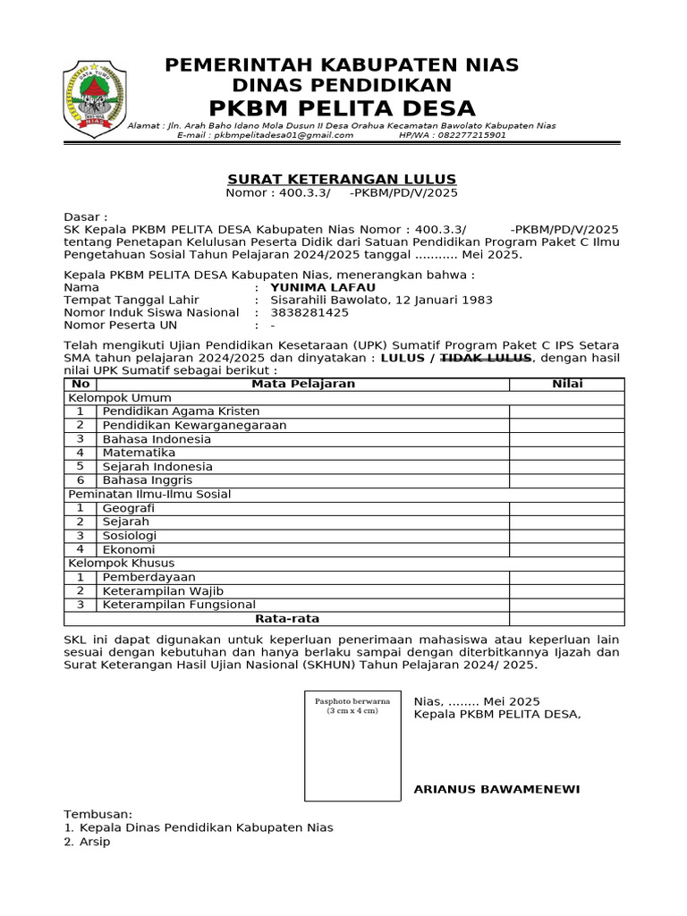 Format SKL PKBM | PDF