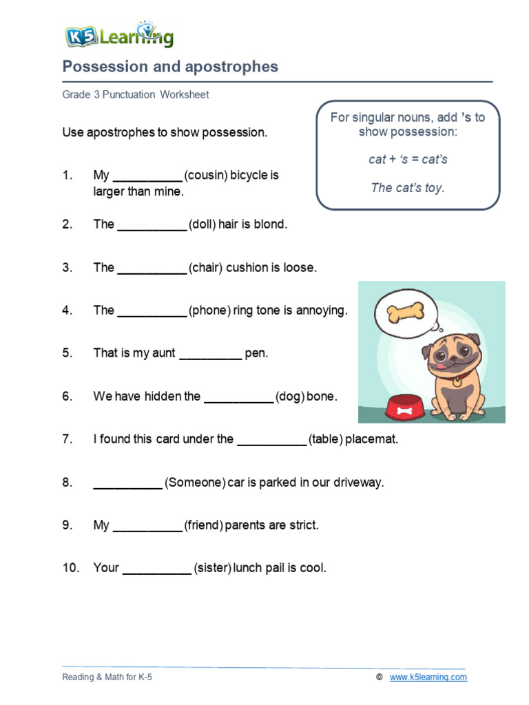 Grade 3 Possession Apostrophes A | PDF