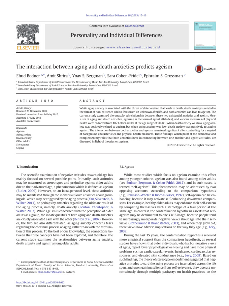 The Interaction Between Aging and Death Anxieties Predicts Ageism | PDF ...