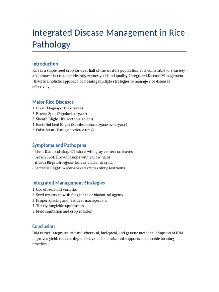 Integrated Disease Management in Rice | PDF