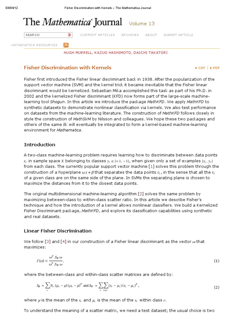 Fisher Discrimination With Kernels The Mathematica Journal | PDF ...