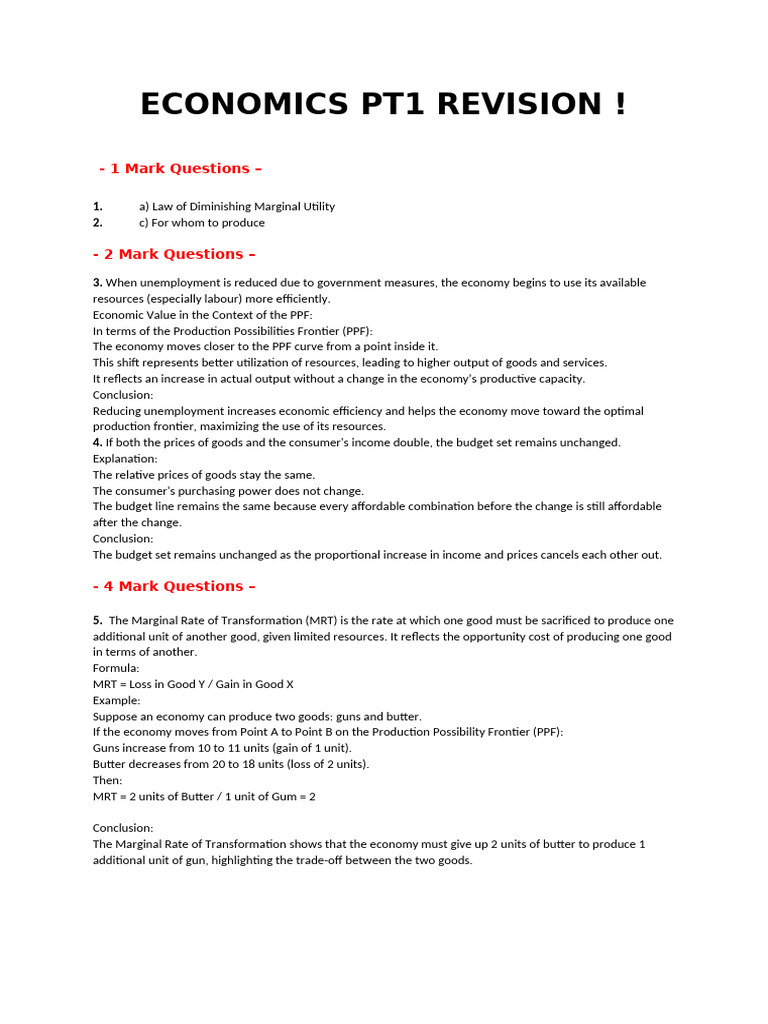 Economics Pt1 Revision - Jo (Ans.) | PDF