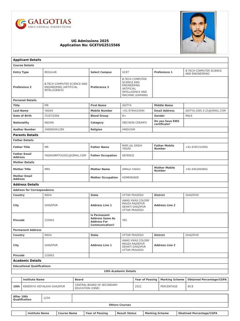 Application Form GCETUG2515566 | PDF | Qualifications | Student Assessment And Evaluation