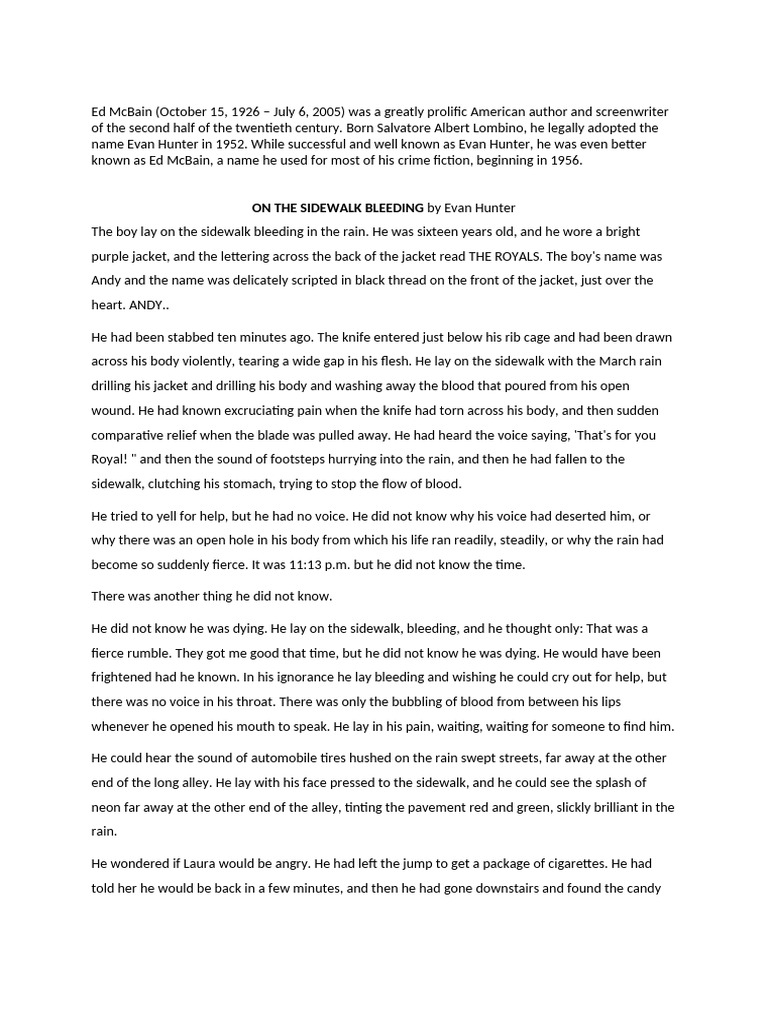 On The Sidewalk Bleeding by Evan Hunter | PDF