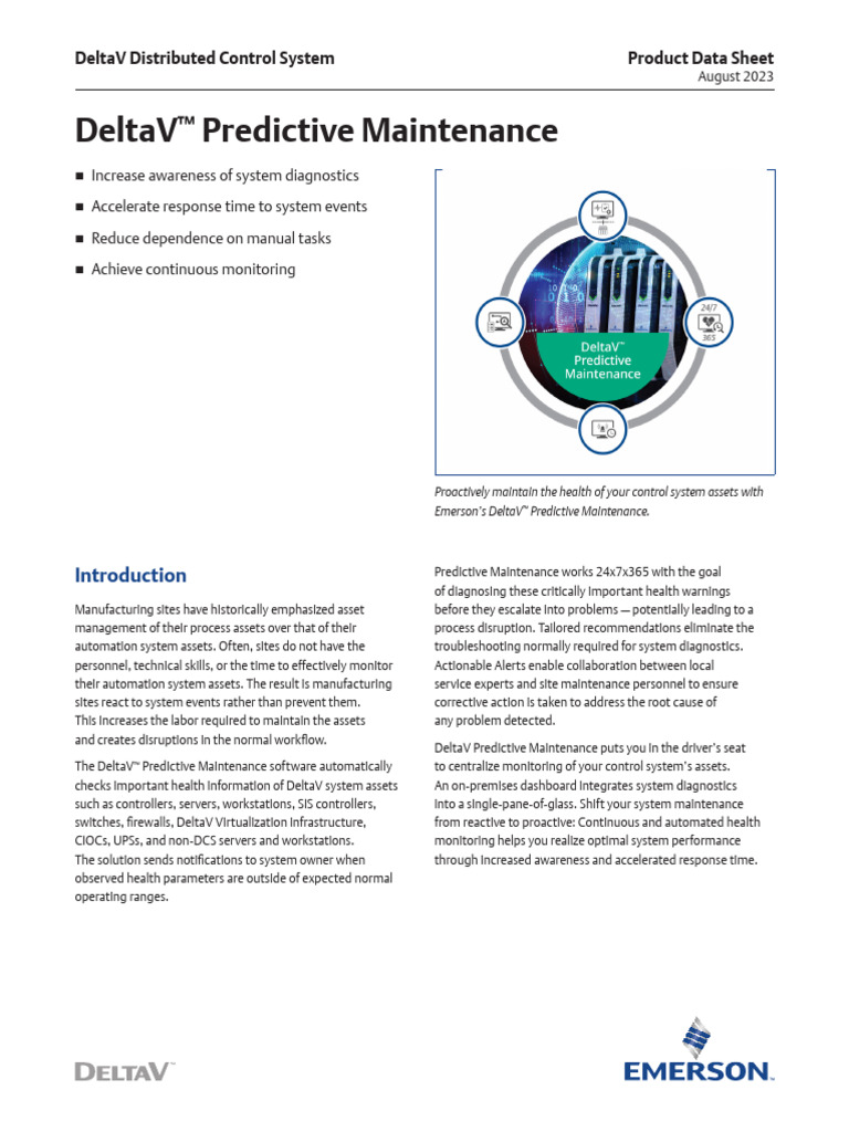 DeltaV Predictive Maintenance Product Data Sheet (PDS) | PDF | Automation | Computing