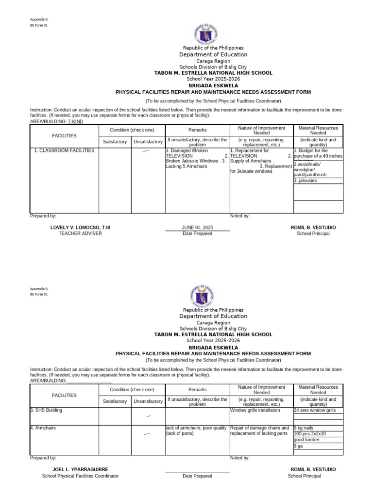 Brigada Eskwela Forms 1 7 | PDF