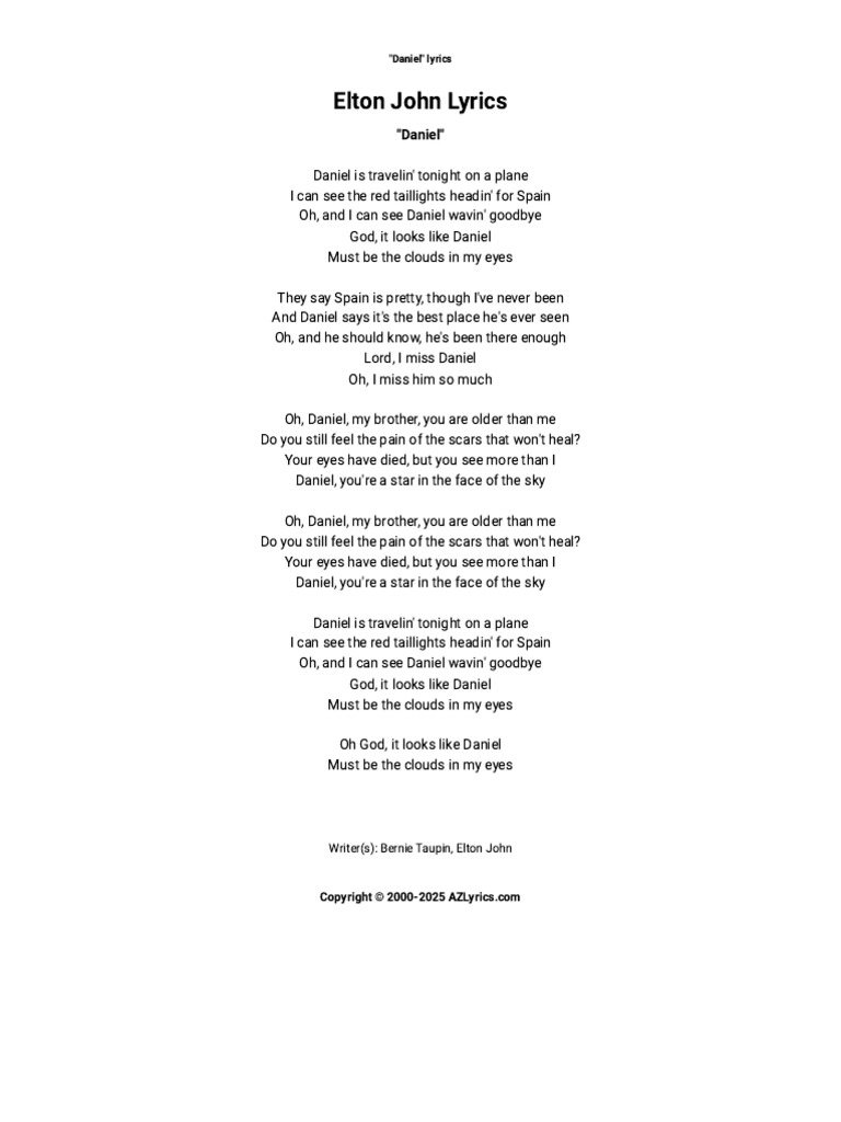 Elton John's "Daniel" Lyrics | PDF