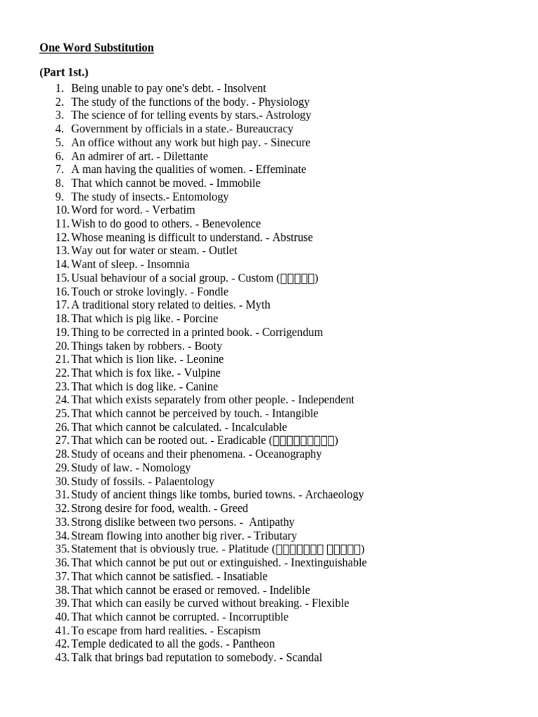 One Word Substitution 1 Part | PDF