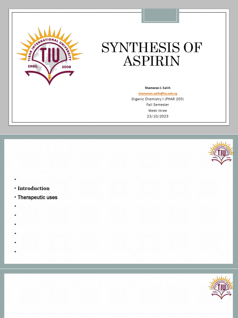 Lab Three Synthesis of Aspirin | PDF | Aspirin | Chemistry