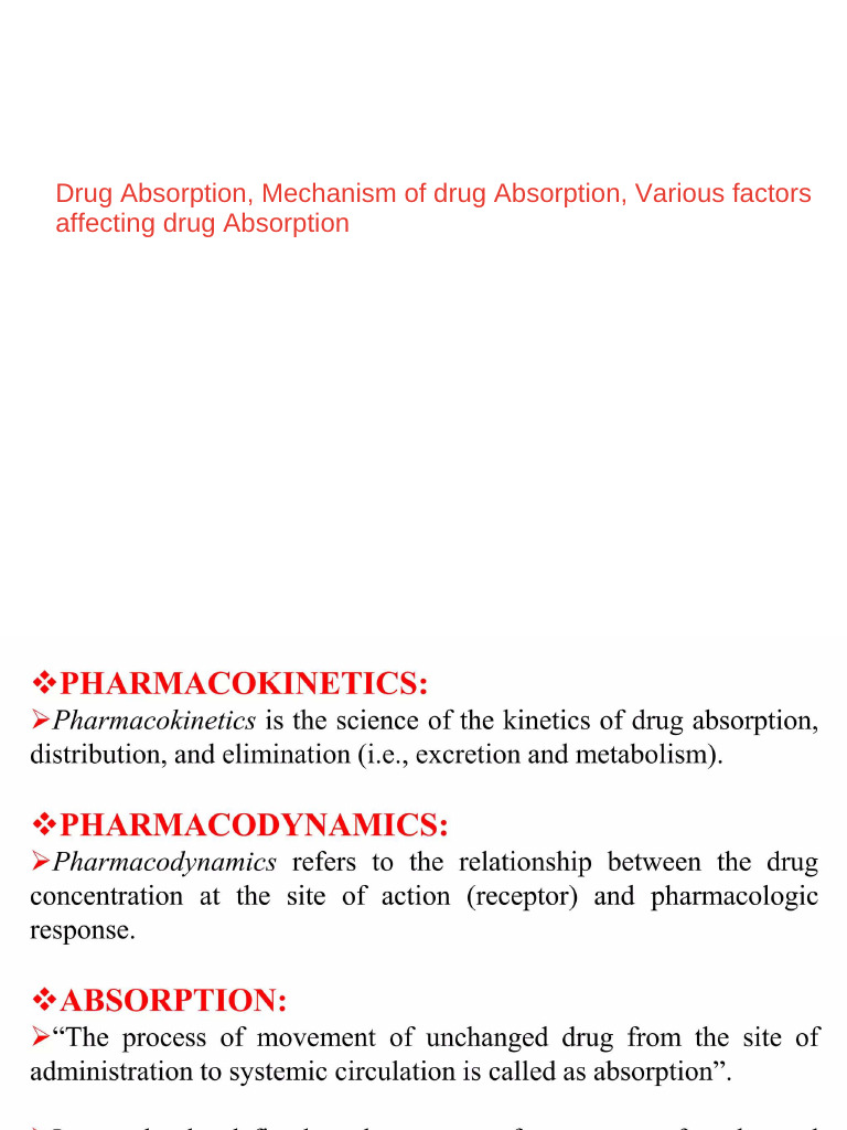 Unit-1 Drug Absorption | PDF