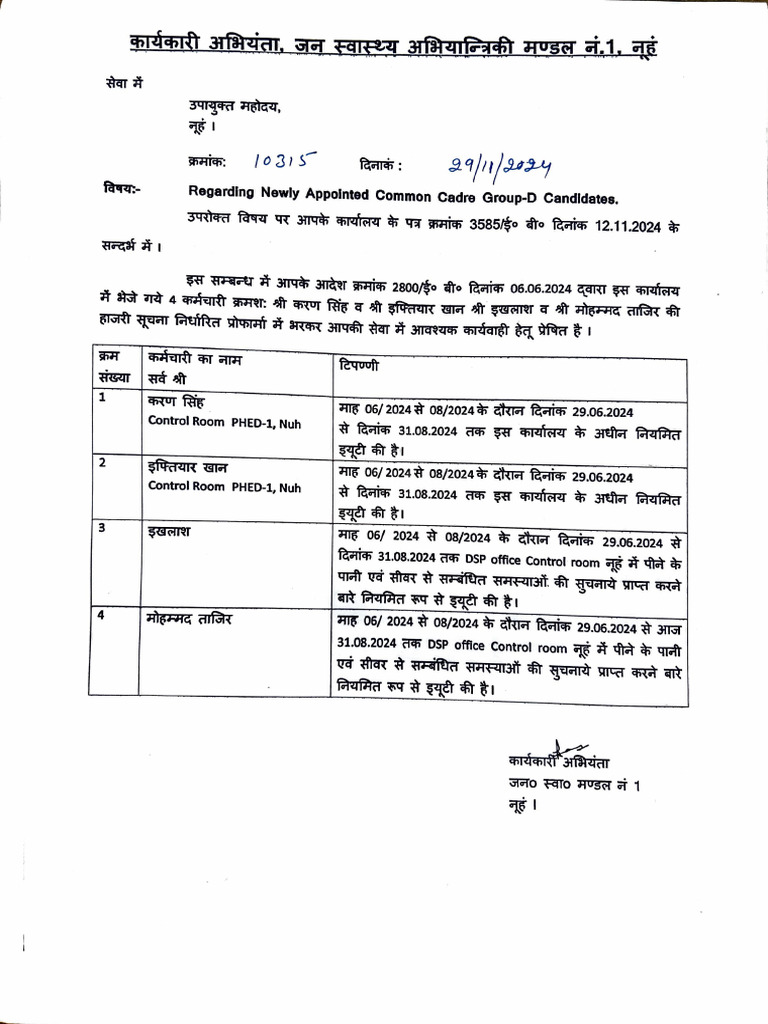 Regarding Newly Appointed Common Cadre Group D Candidates | PDF
