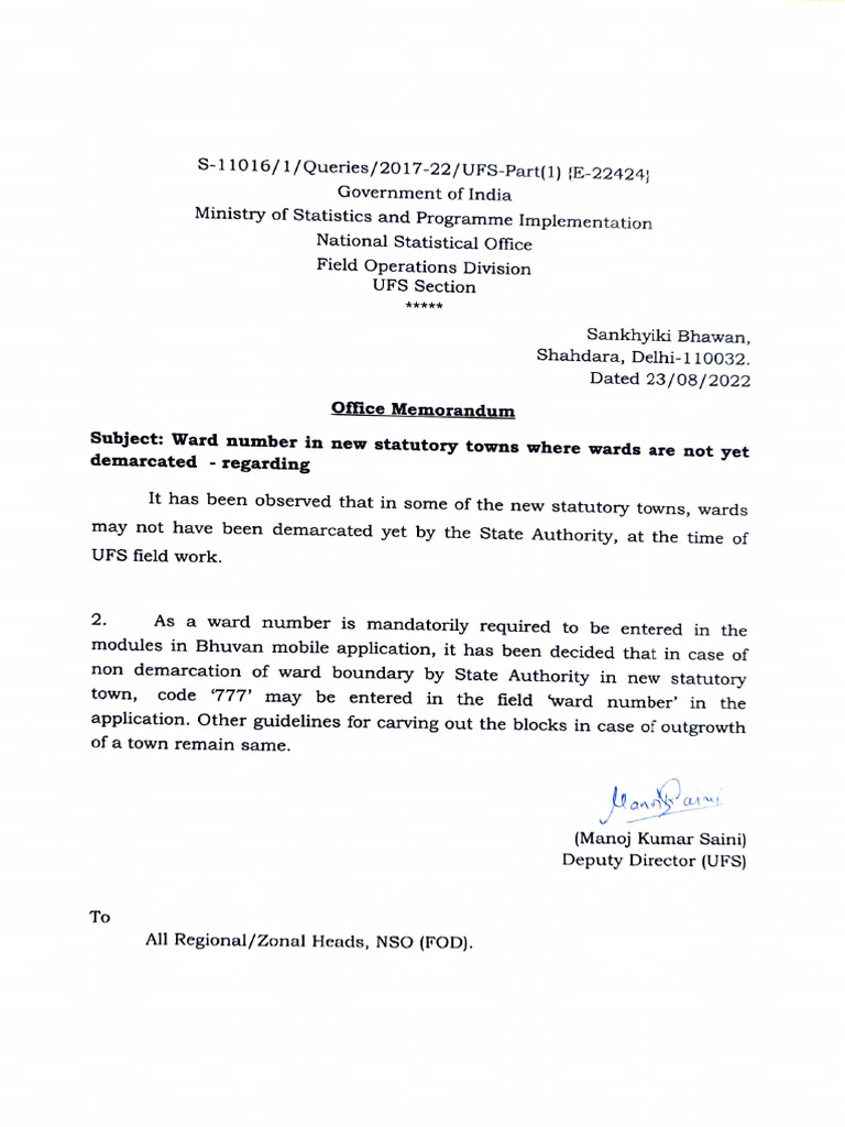 Annexure 6 Office+Memorandum NoWardST | PDF