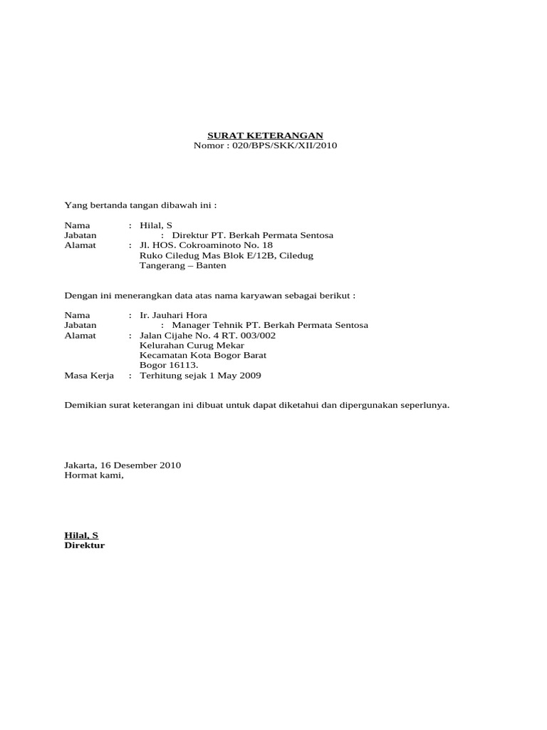 Surat Keterangan Kerja-BPS | PDF