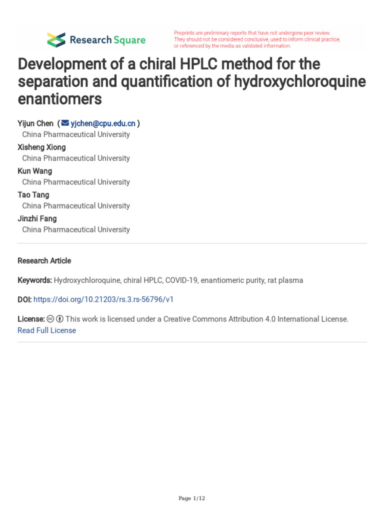 Development of A Chiral HPLC Method For The Separa | PDF | High Performance Liquid ...