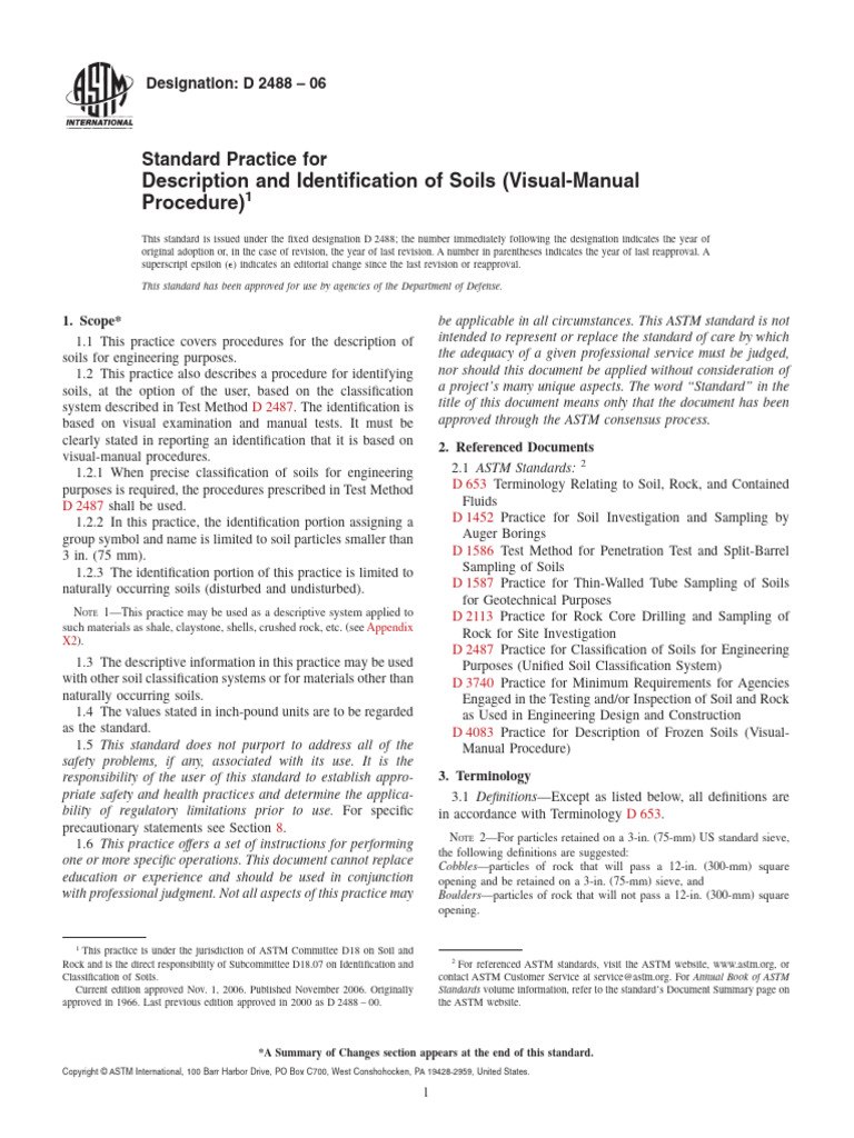Soil Description and Identification Standards | PDF | Silt | Gravel