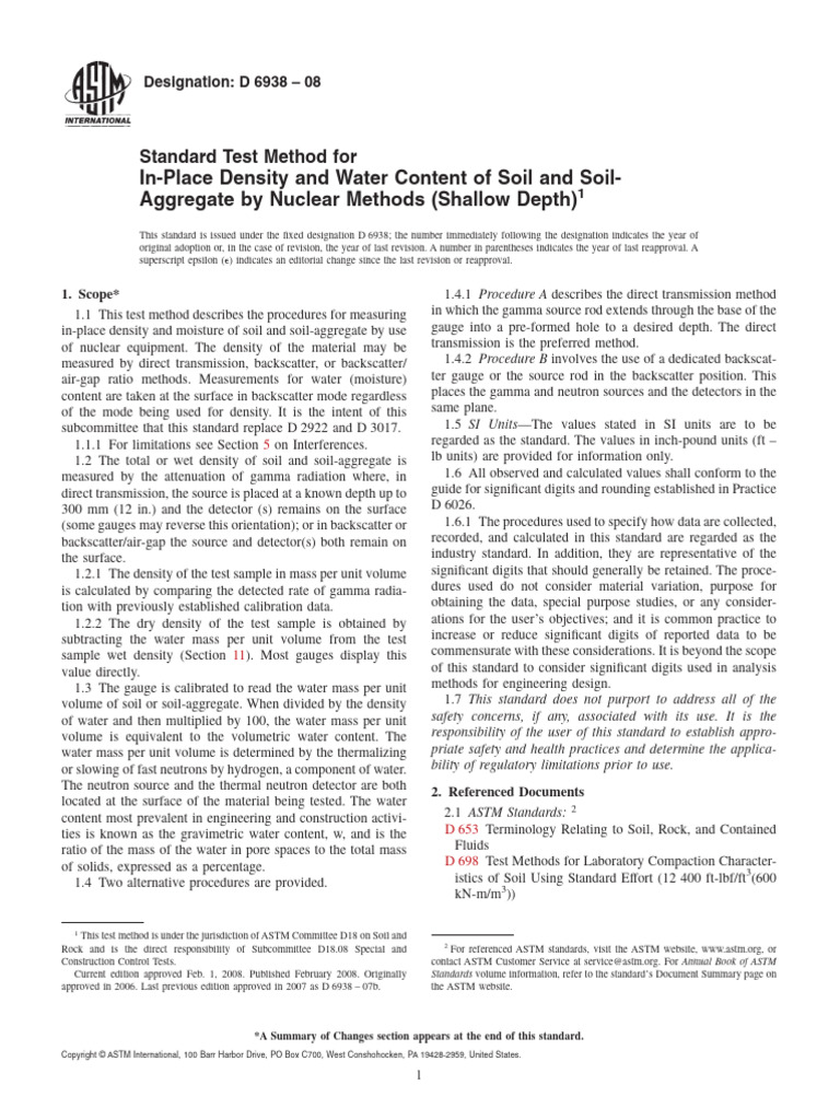 D6938-08 Standard Test Method For In-Place Density and Water Content of ...