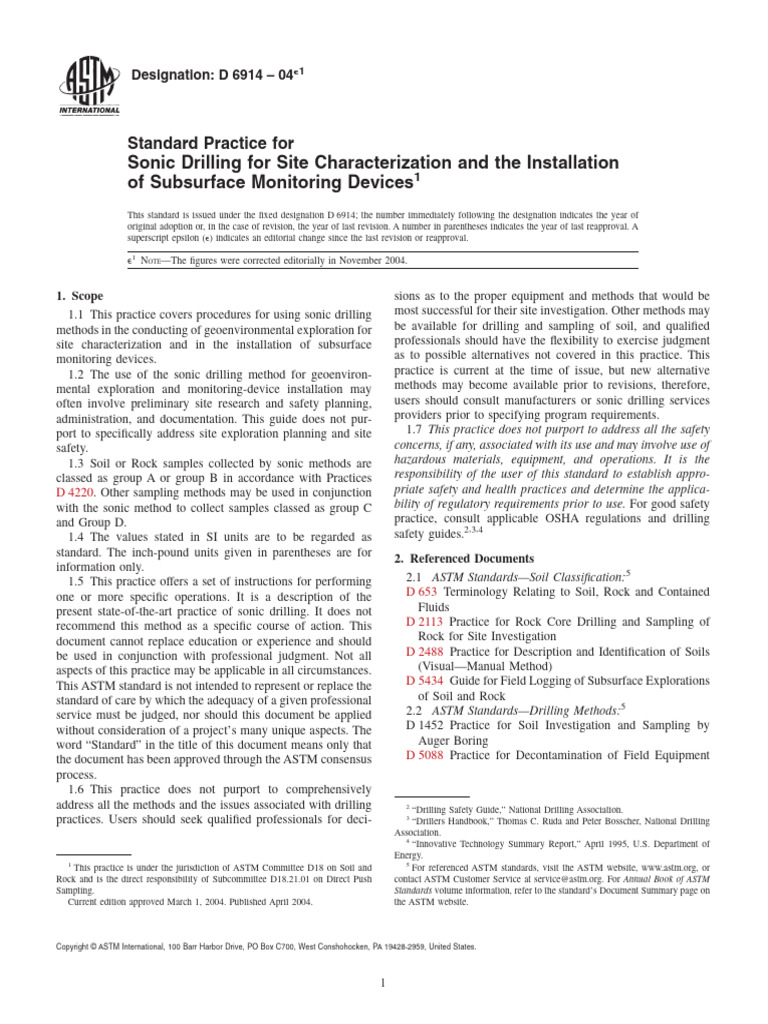 Sonic Drilling Standards for Site Characterization | PDF | Casing ...