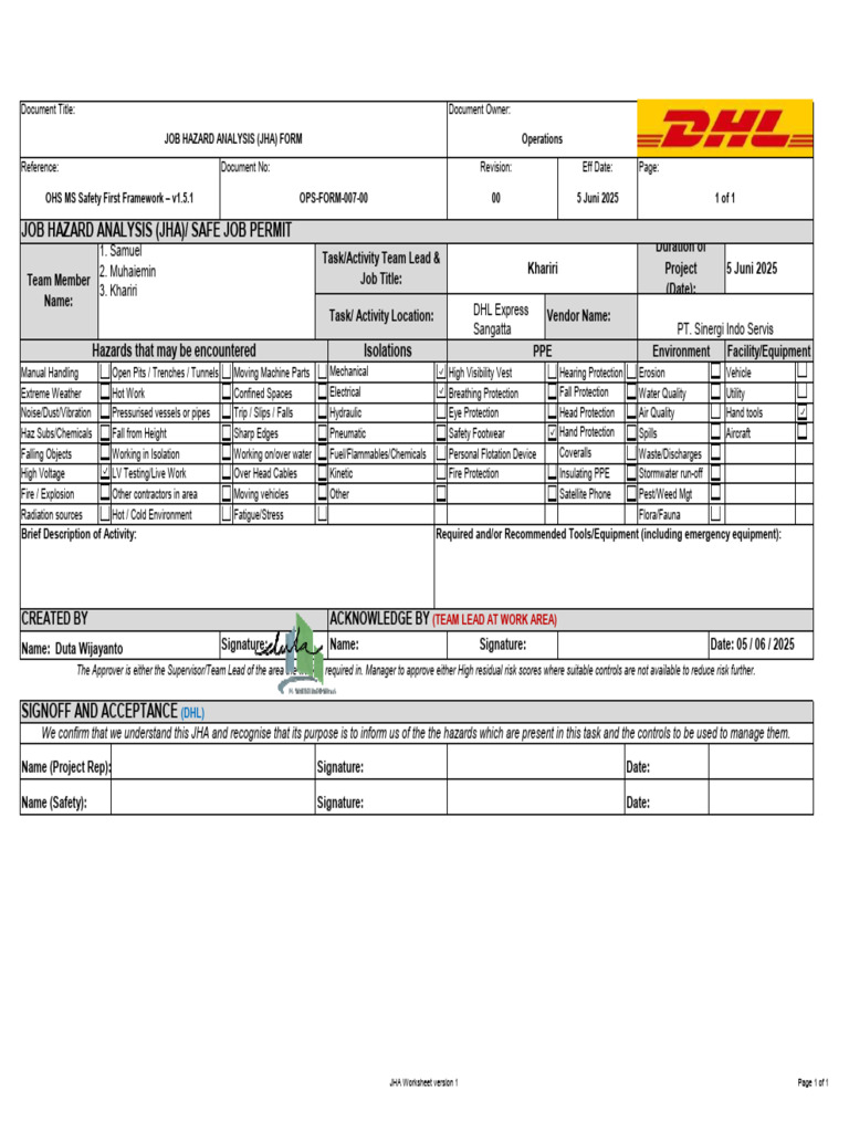 2025.06.05 - Sangatta - OPS-ForM-001-00 Job Hazard Analysis (JHA) Form ...