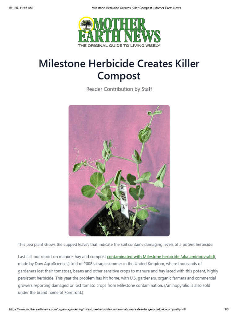 Milestone Herbicide Creates Killer Compost - Mother Earth News | PDF ...