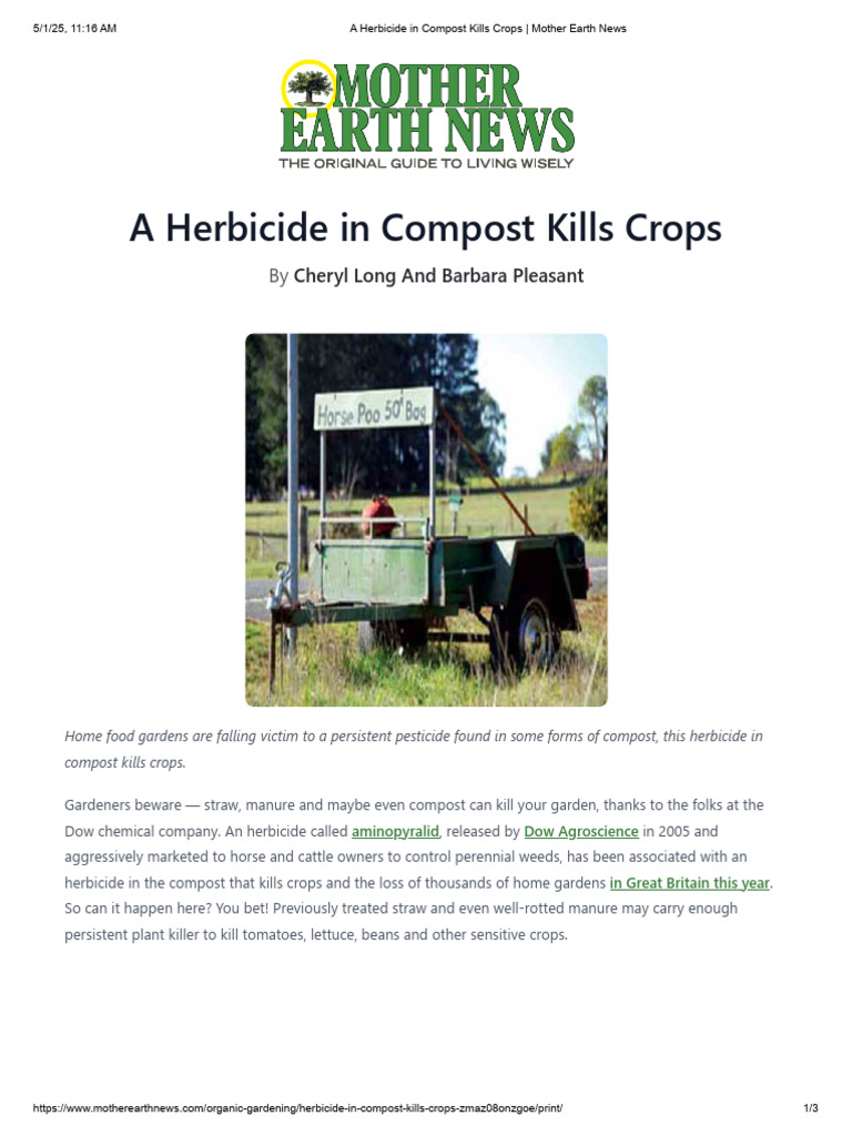 A Herbicide in Compost Kills Crops - Mother Earth News | PDF ...