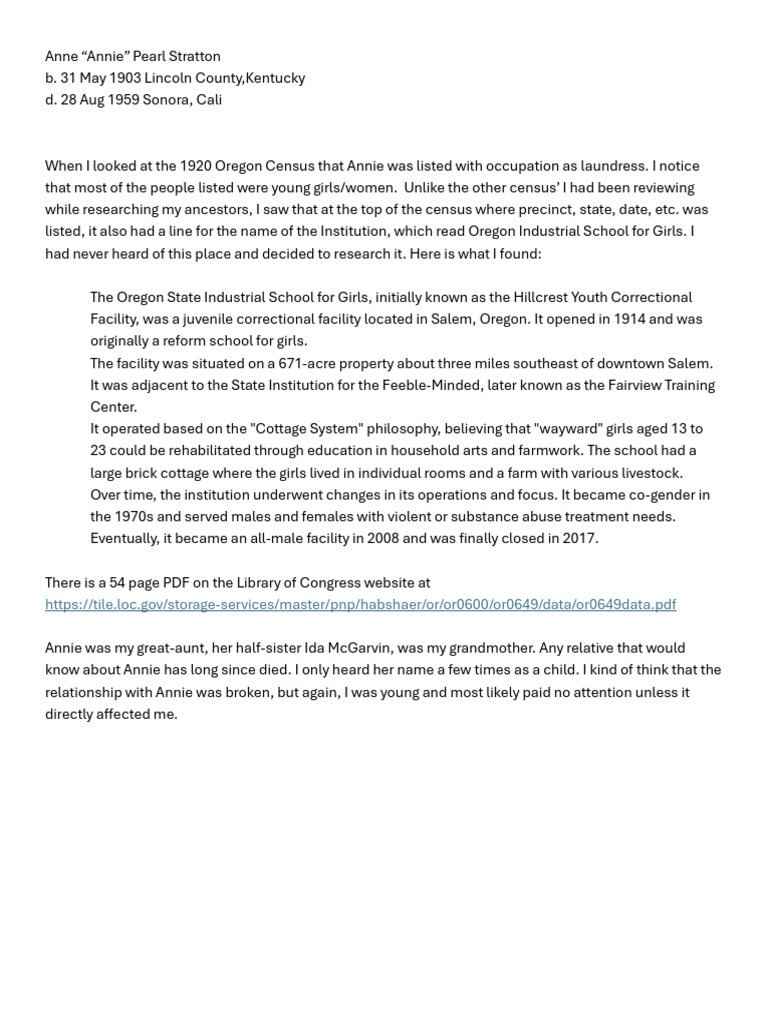 Annie Pearl Stratton HIstory | PDF | Criminal Justice | Crime & Violence