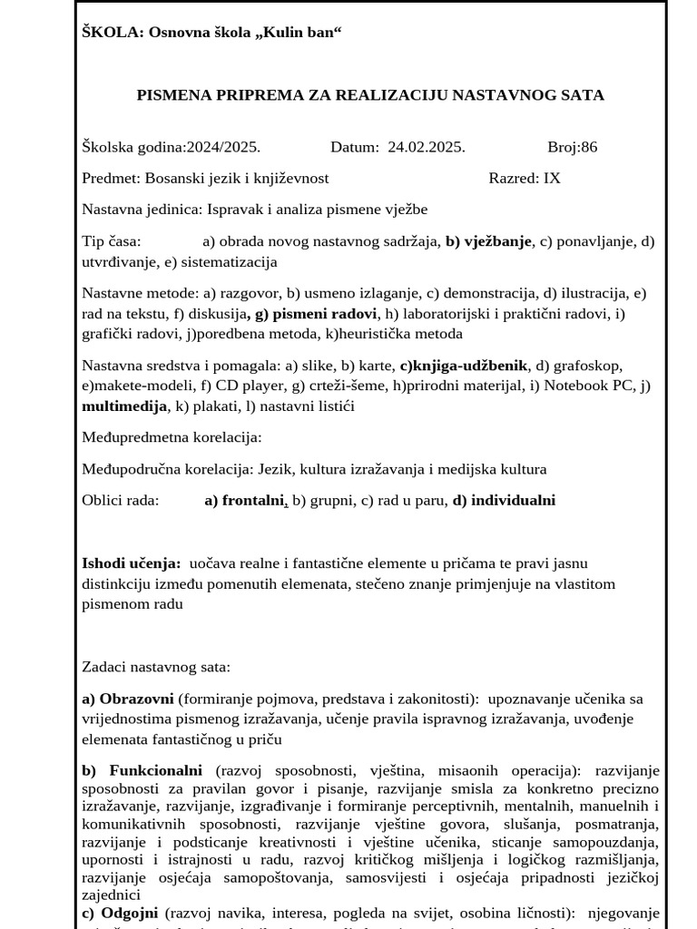 Priprema - Ispravak I Analiza Pismene Vježbe | PDF