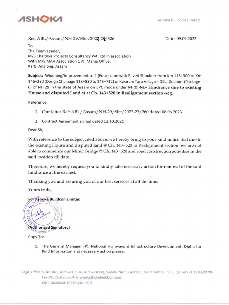 326-Hindrance Due To Existing House and Disputed Land at Ch. 143+520 in ...