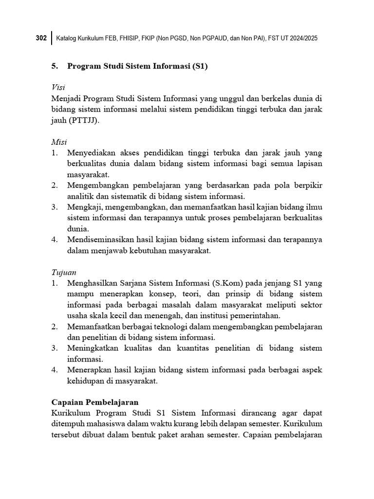 Silabus s1 Sistem Informasi UT | PDF