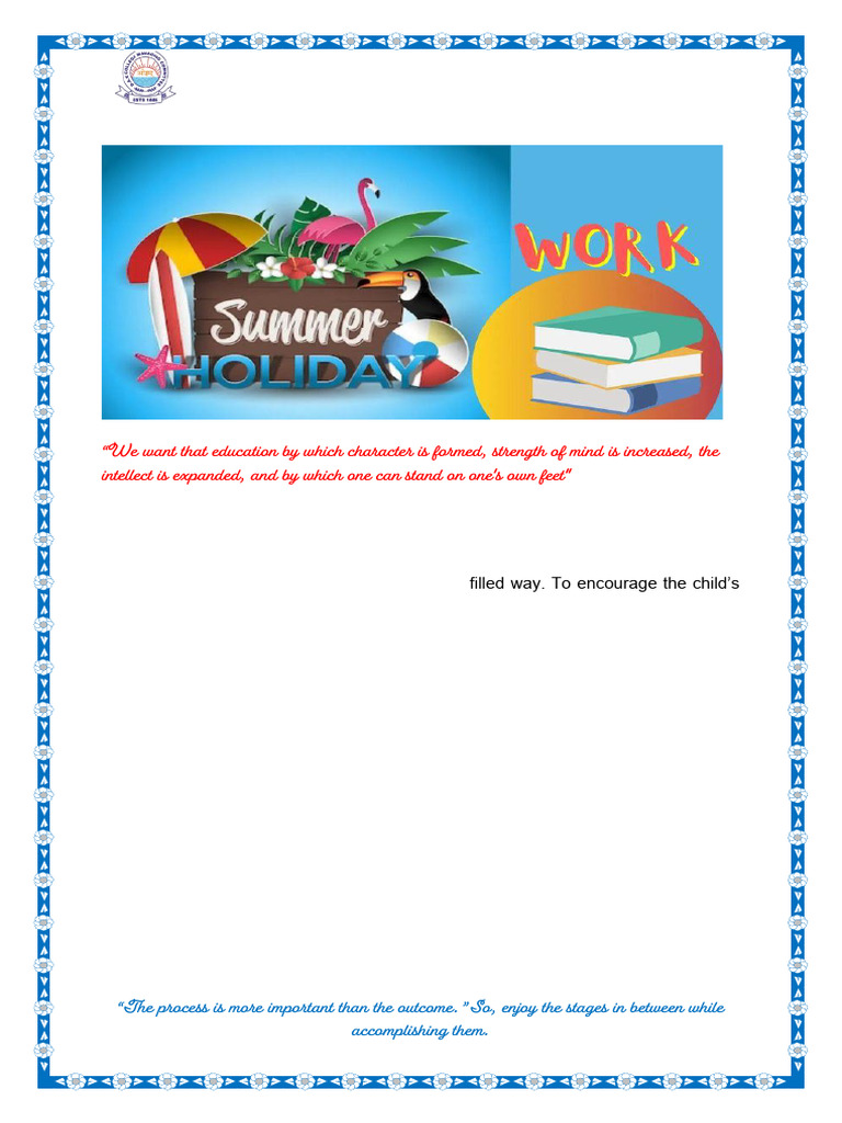 Class Vii Summer Holiday Homework 2025-26 | PDF | Homework | Worksheet