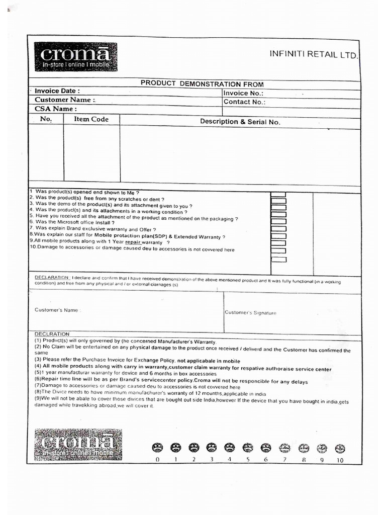 Croma Demo Form | PDF