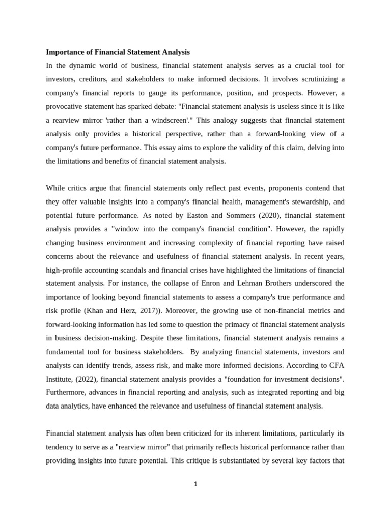 Financial Statement Analysis Importance | PDF | Scenario Planning | Risk