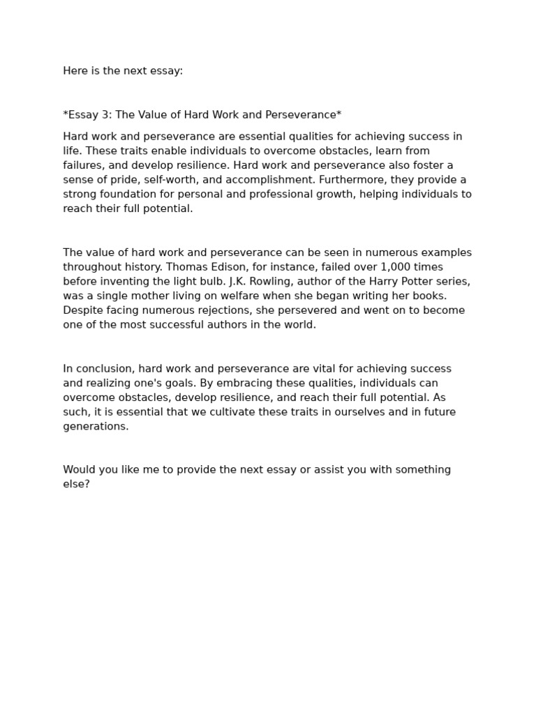 The Value of Hard Work and Perseverance | PDF